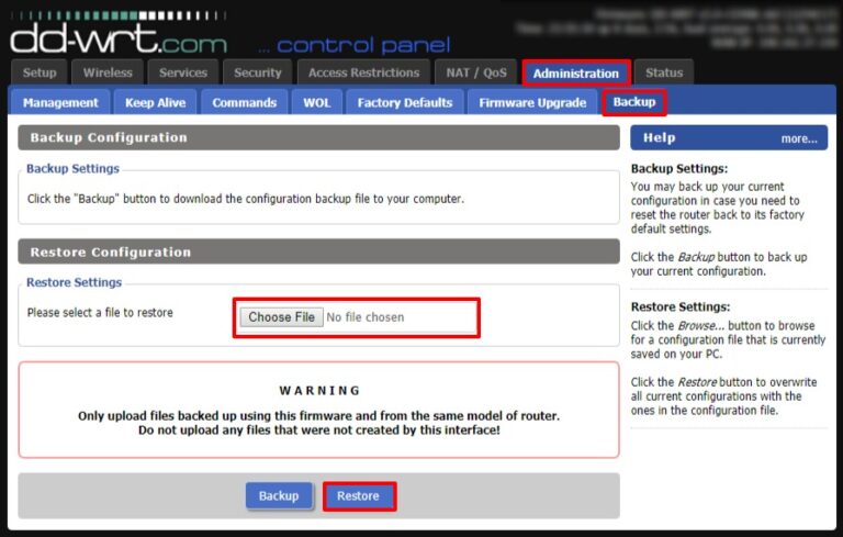 How do I save and load a backup file? - DD-WRT Features