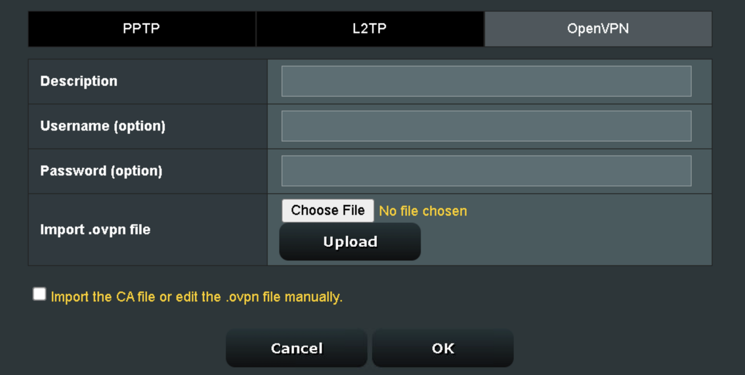 NordVPN Asus AX1800S OpenVPN Setup